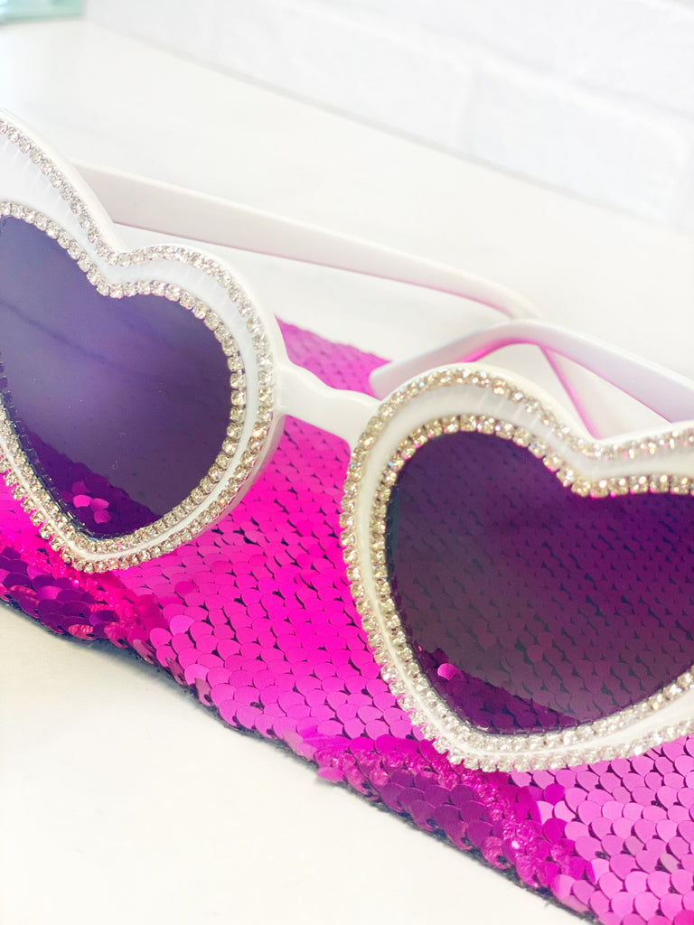 White Rhinestone Heart Sunglasses Brides Bachelorette Party Favors Luck Ten